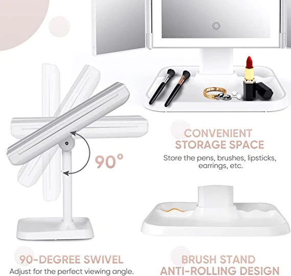 Glødende Sminkespeil™ | Trifold Sminkespeil med LED-Belysning I Tre ...